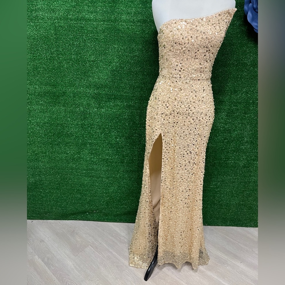 Cinderella Divine Beige Gold Sequin Gown Size Small - Gem